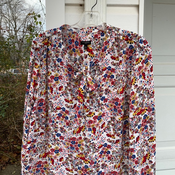 Talbots | Tops | Nwt Talbots Cheerful Multicolored Floral Tie Neck Long ...